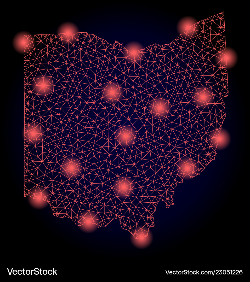 Polygonal 2d mesh map of ohio state with red light