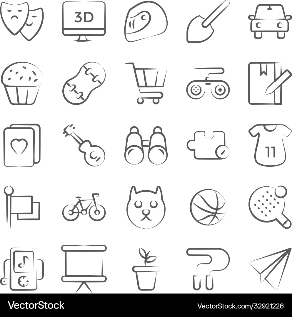 Recreational equipment line icons pack Royalty Free Vector