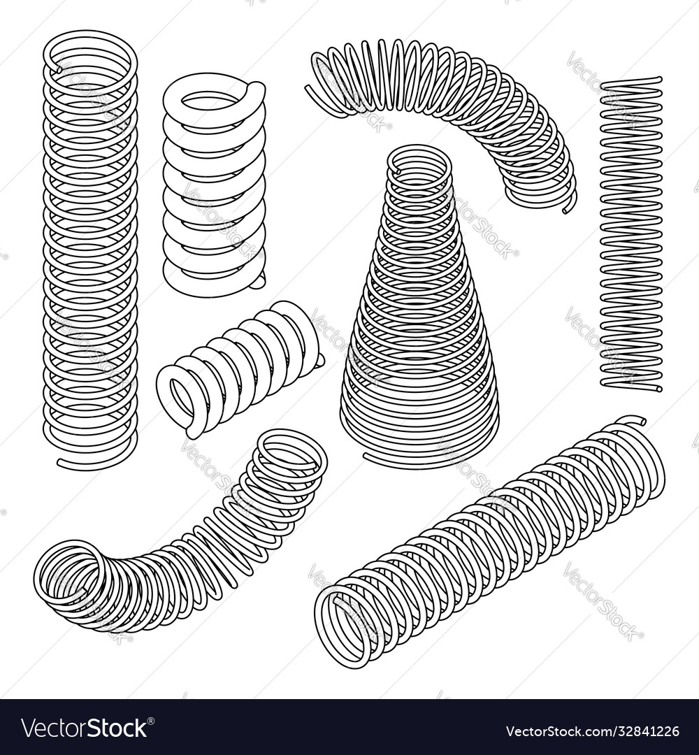 Springs collection in isometric view and thin Vector Image