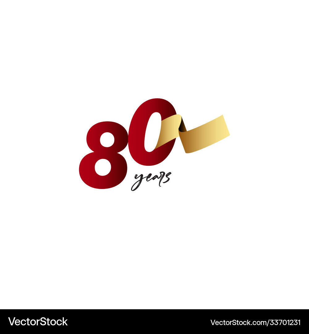 80 years anniversary celebration gold ribbon Vector Image