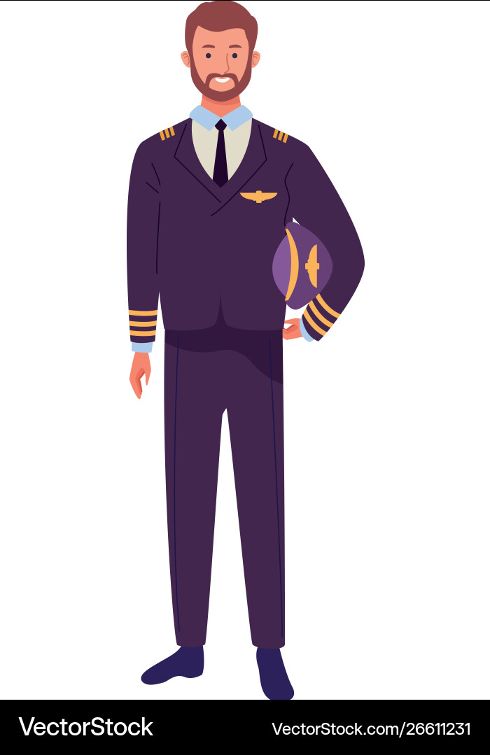 Airliner pilot holding cap worker cartoon Vector Image