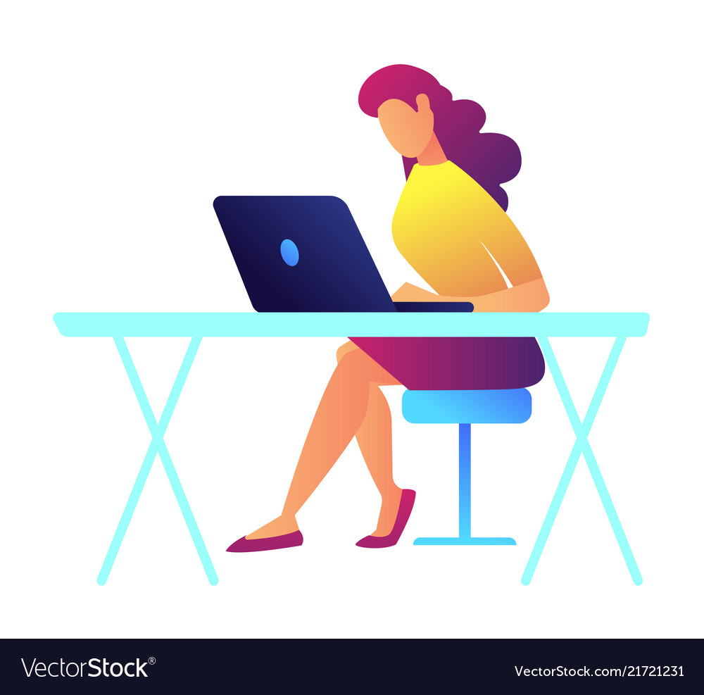 Female programmer working on laptop Royalty Free Vector