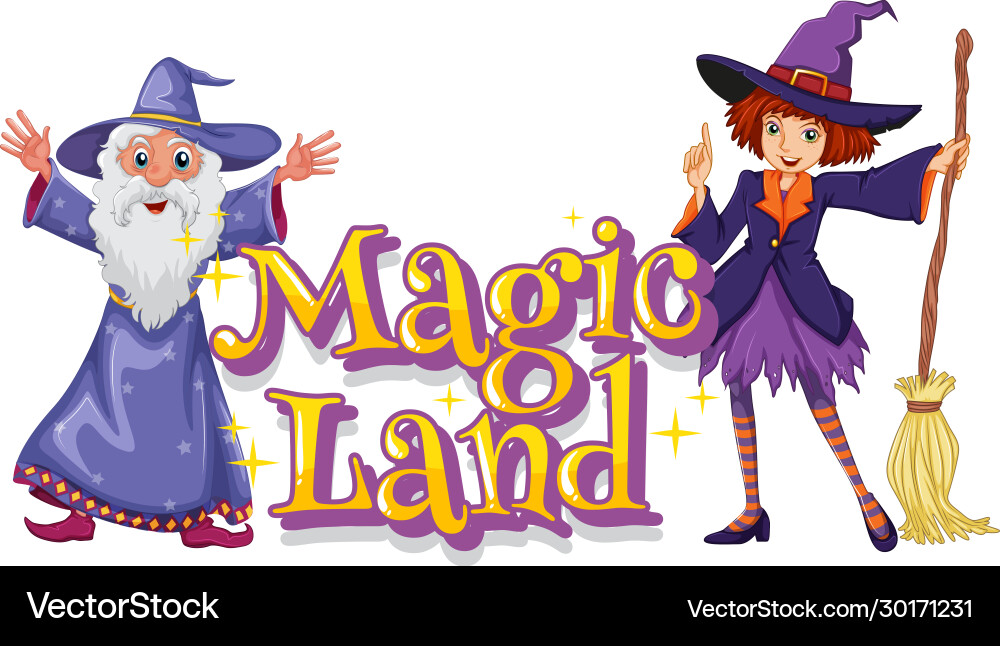 Font design for word magic land with witch Vector Image