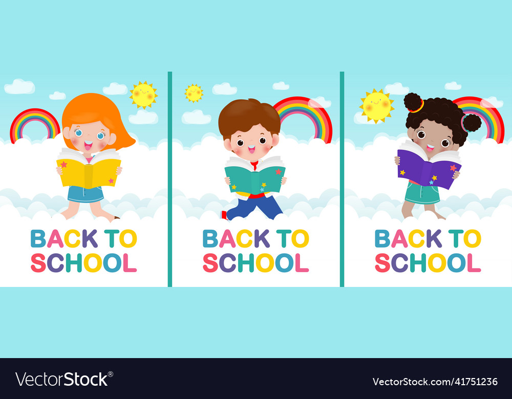 Back to school with school kids reading book Vector Image