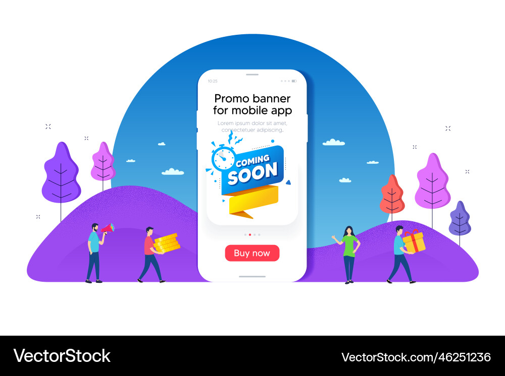 Coming soon paper banner timer announcement tag Vector Image