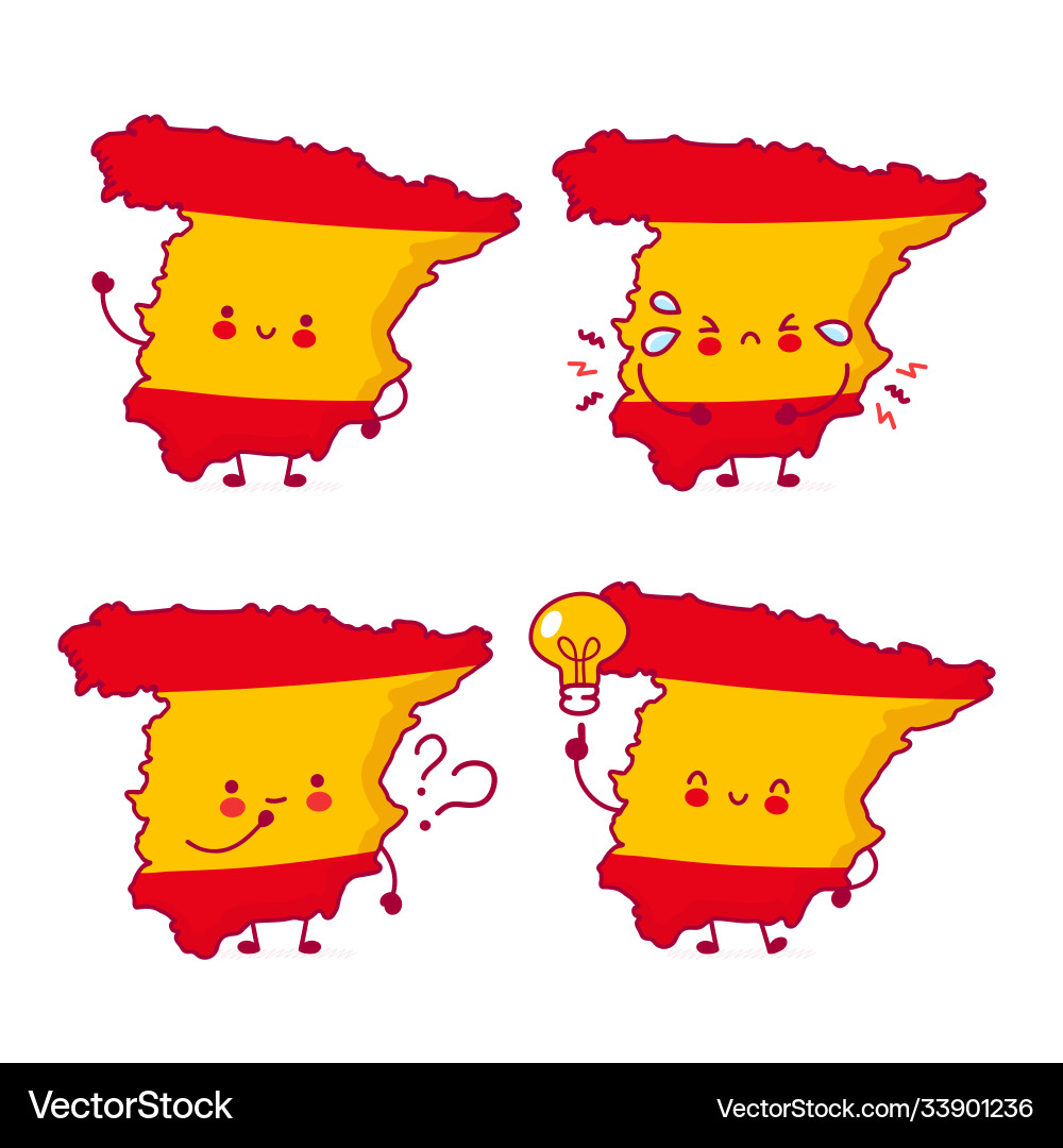 Cute happy funny spain map and flag character Vector Image