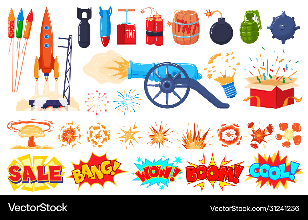 Explosion icons set isolated on white cartoon Vector Image