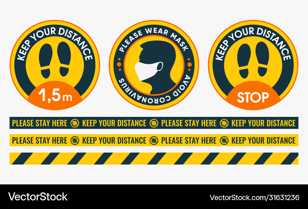 Floor stickers collection social distancing Vector Image