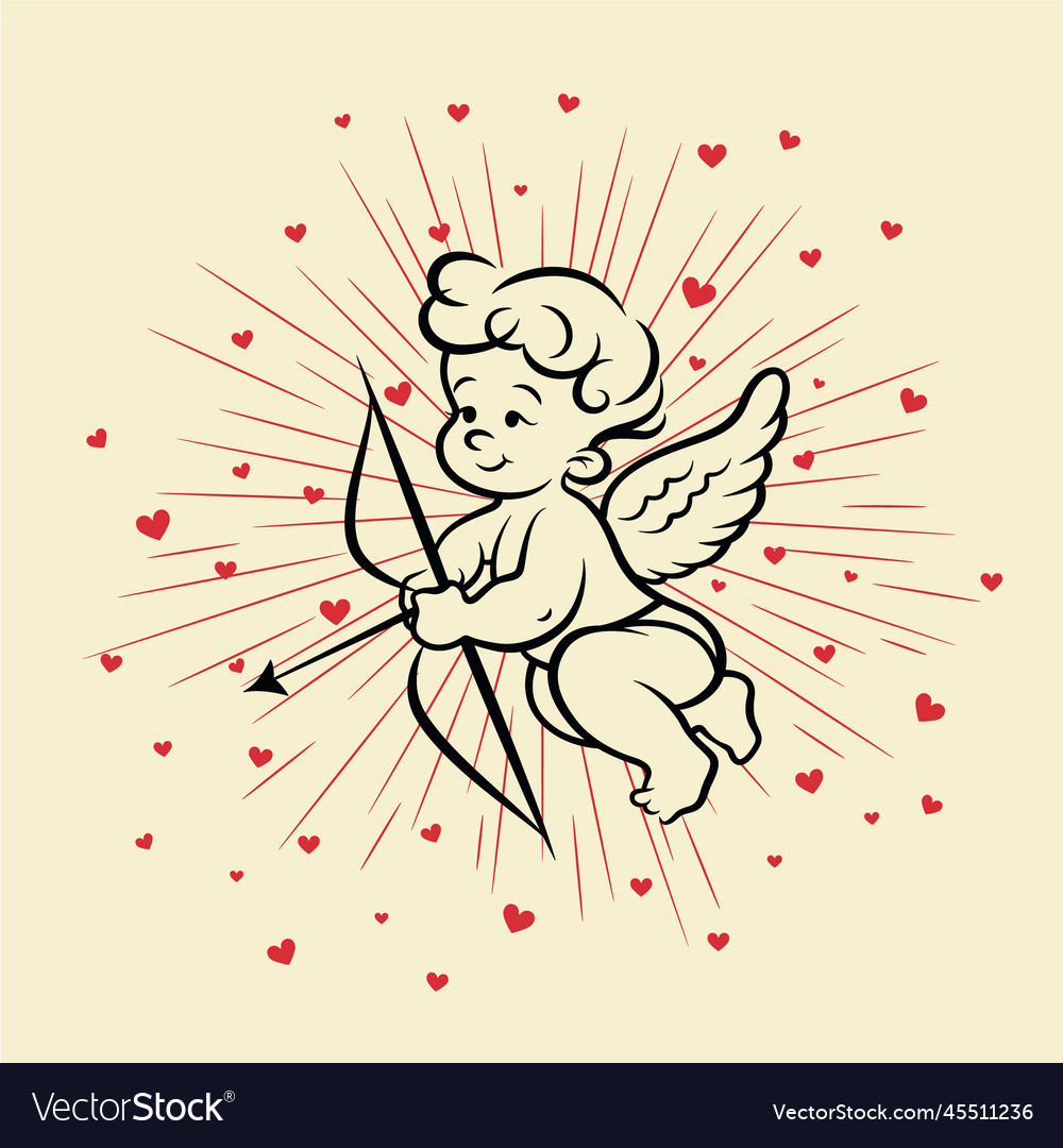 Flying cupid boy holding bow aiming Royalty Free Vector