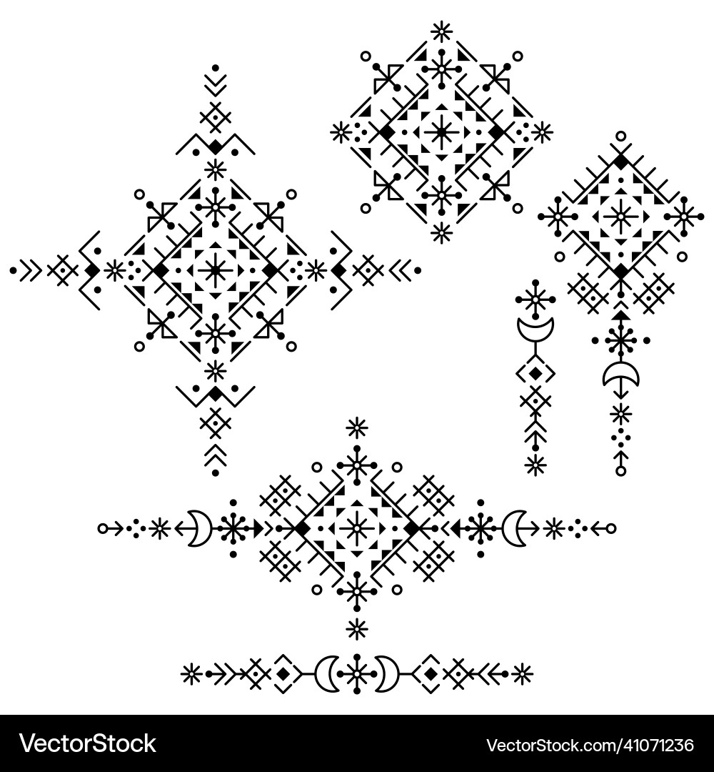 Geometric tribal line art design set Royalty Free Vector