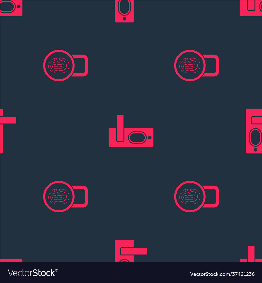 Set Fingerprint With Lock And Door On Seamless Vector Image