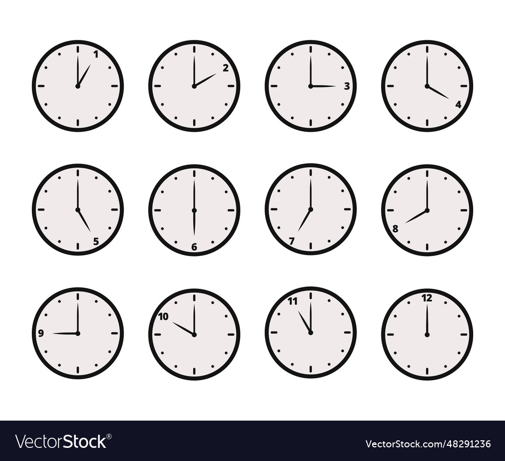 Set Of Analog Clock Icon For Every Hour Or 12 Vector Image