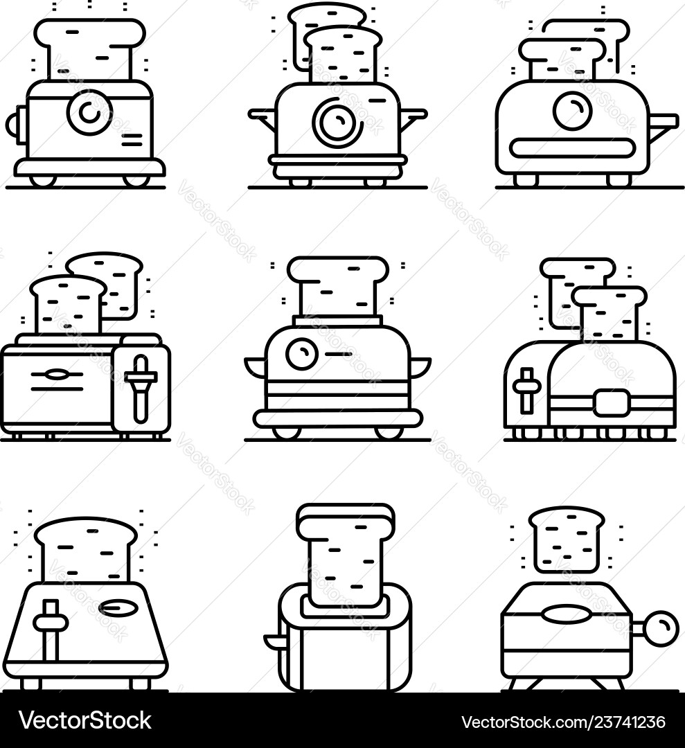 Toaster icons set outline style Royalty Free Vector Image