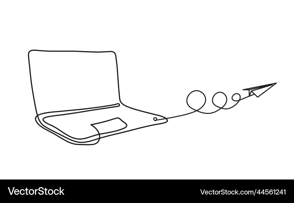 Abstract laptop with paper plane as line drawing Vector Image