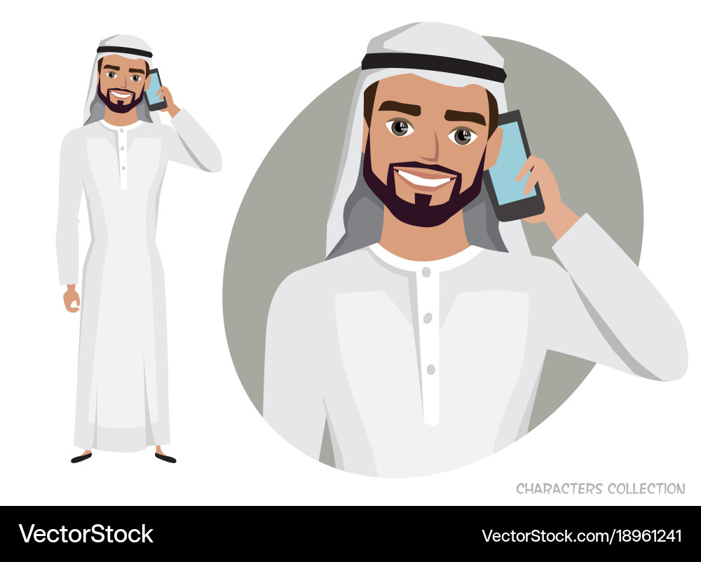 Arab man character is talking on the phone Vector Image