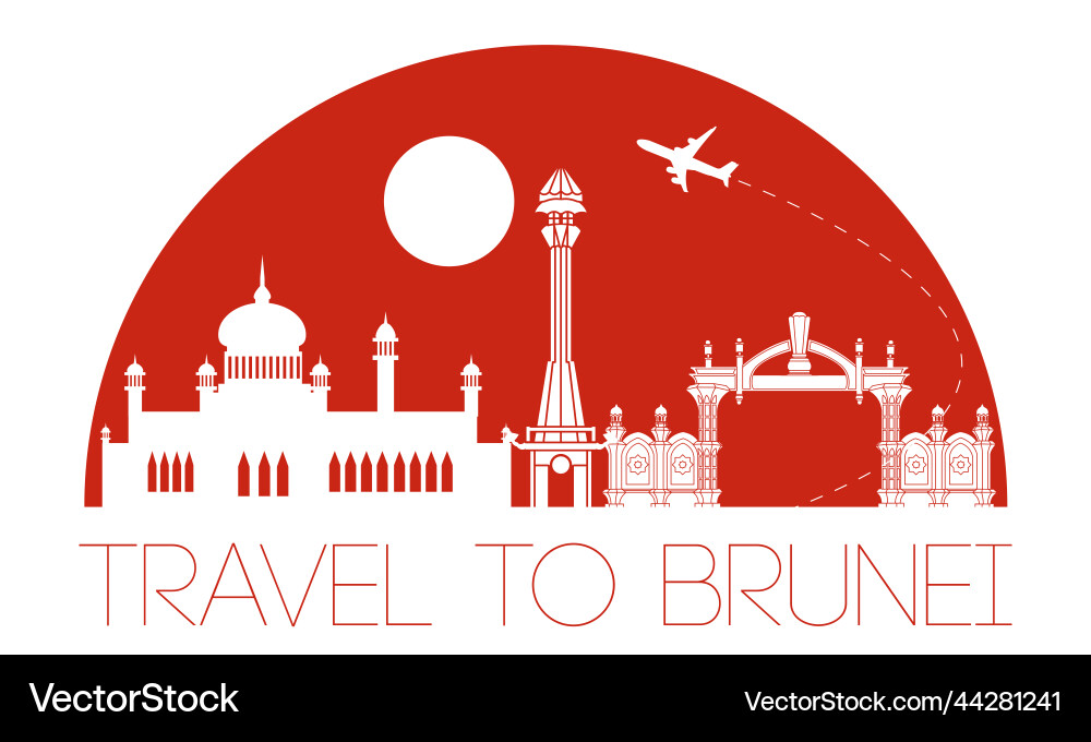 Brunei famous landmark silhouette style with text Vector Image