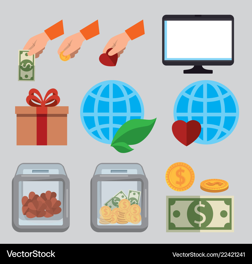 Charity donation set icons Royalty Free Vector Image
