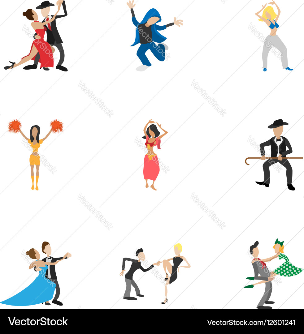 Dancing people icons set cartoon style Royalty Free Vector