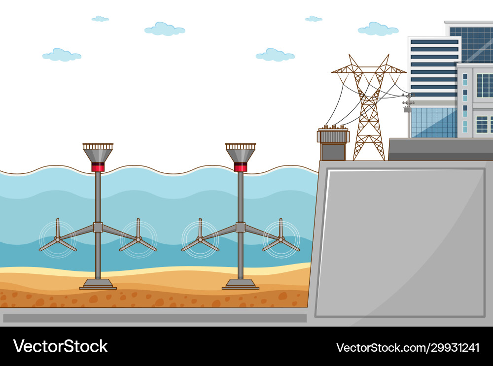 Diagram showing water power generating Royalty Free Vector