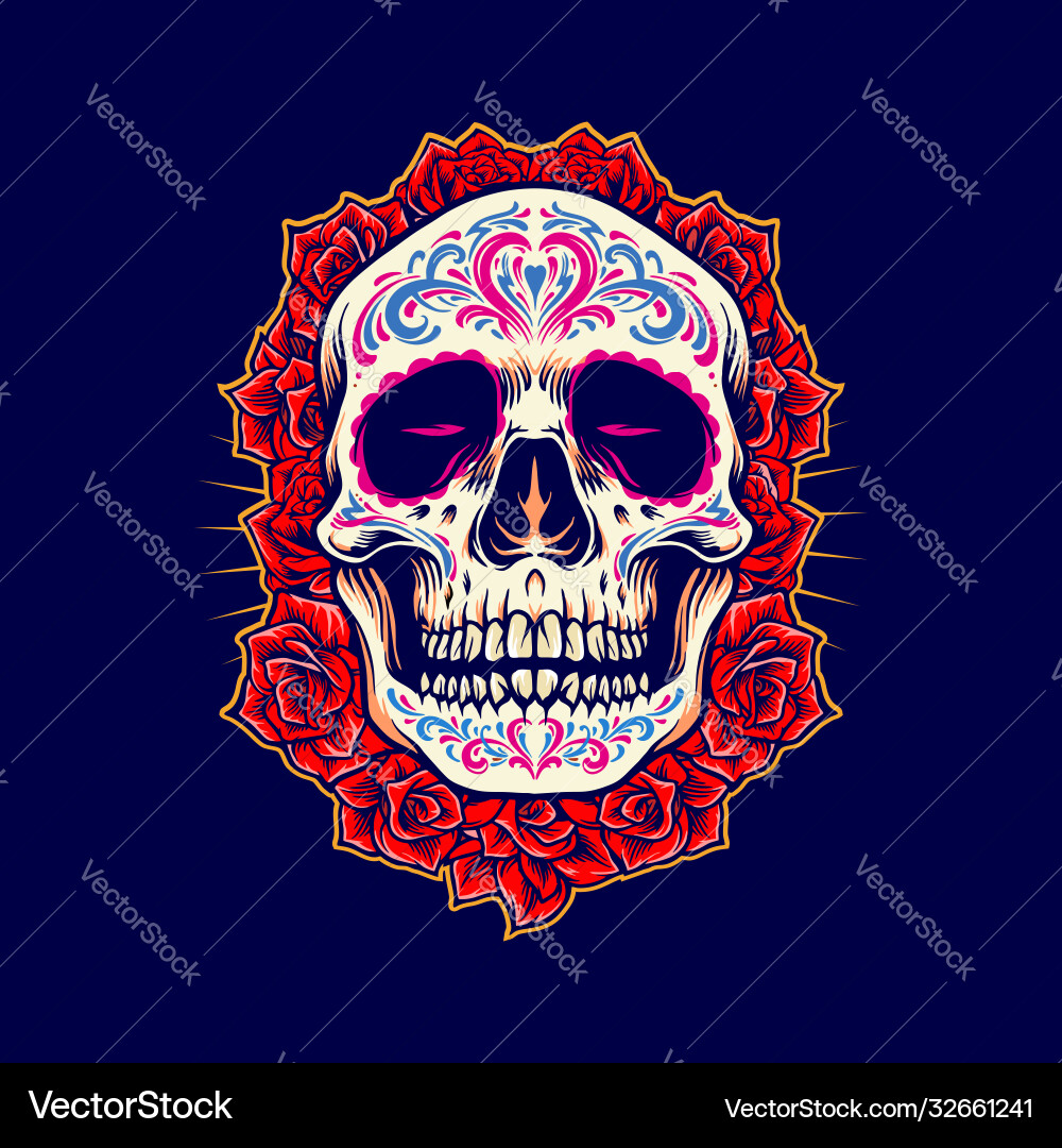 Mexican skull logo mascot with roses Royalty Free Vector