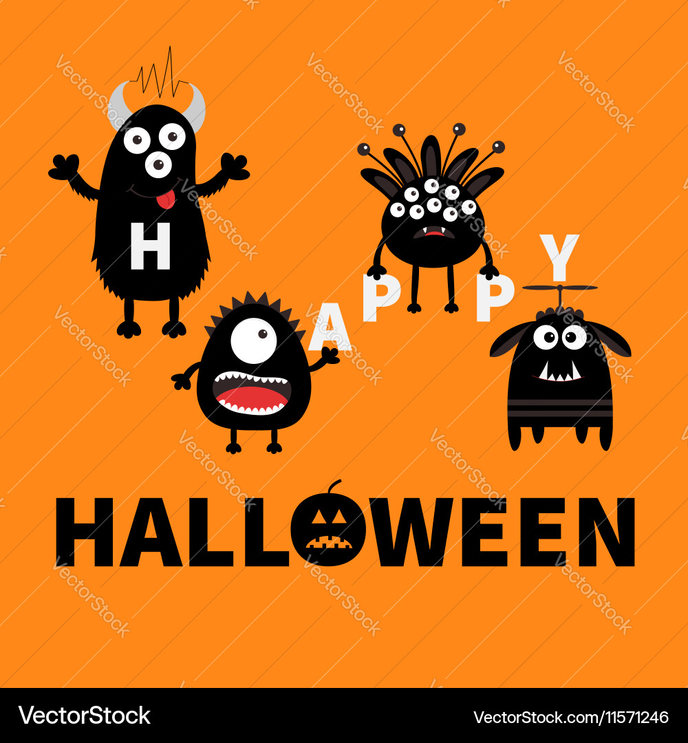 Black monsters holding letters happy halloween Vector Image