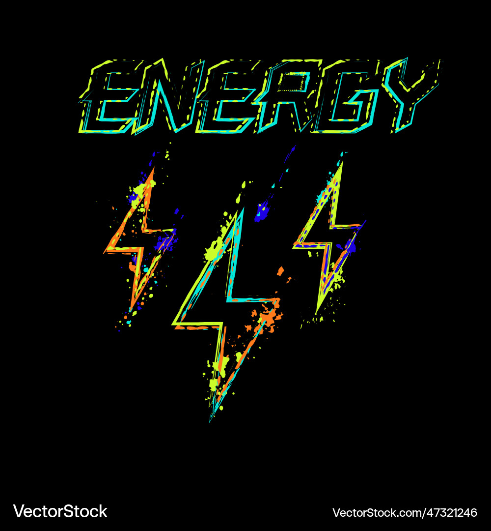 Bright label with ligthning icons text Royalty Free Vector