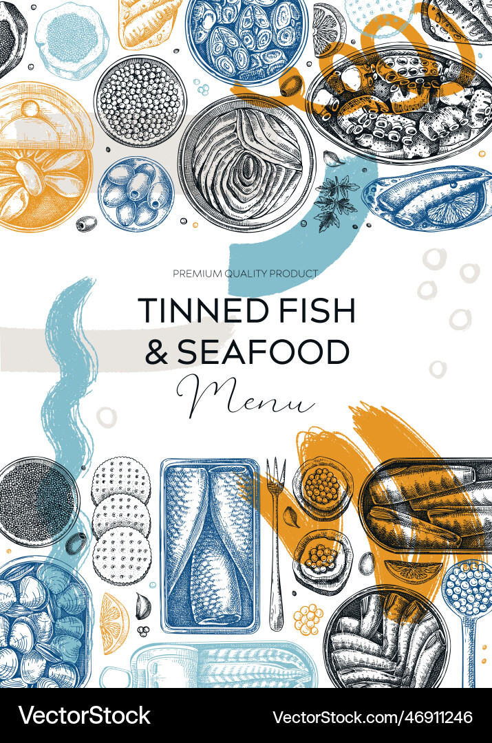 Collage-style tinned fish card or flyer trendy Vector Image
