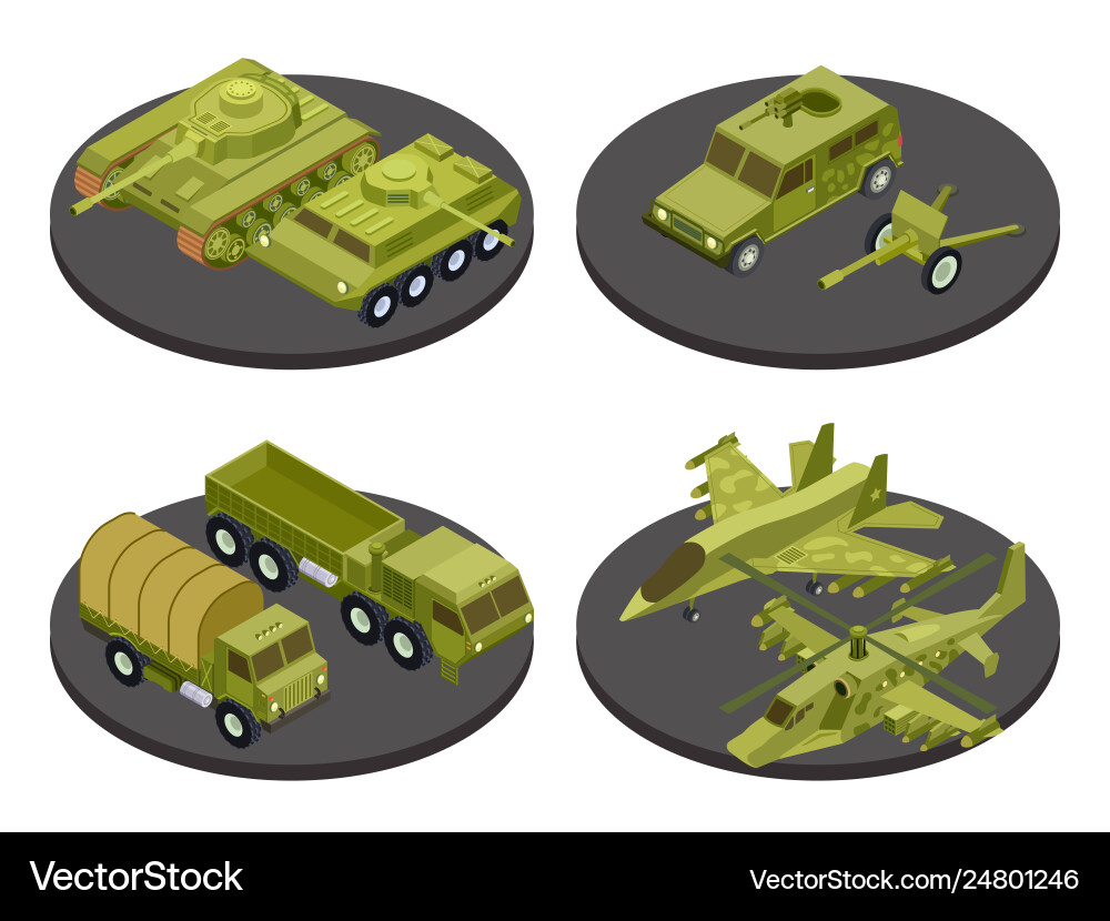 Military vehicles isometric icon set with tanks Vector Image