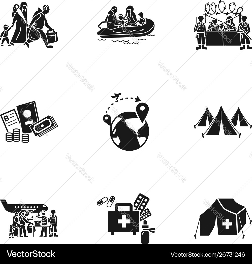 Refugee charity icon set simple style Royalty Free Vector