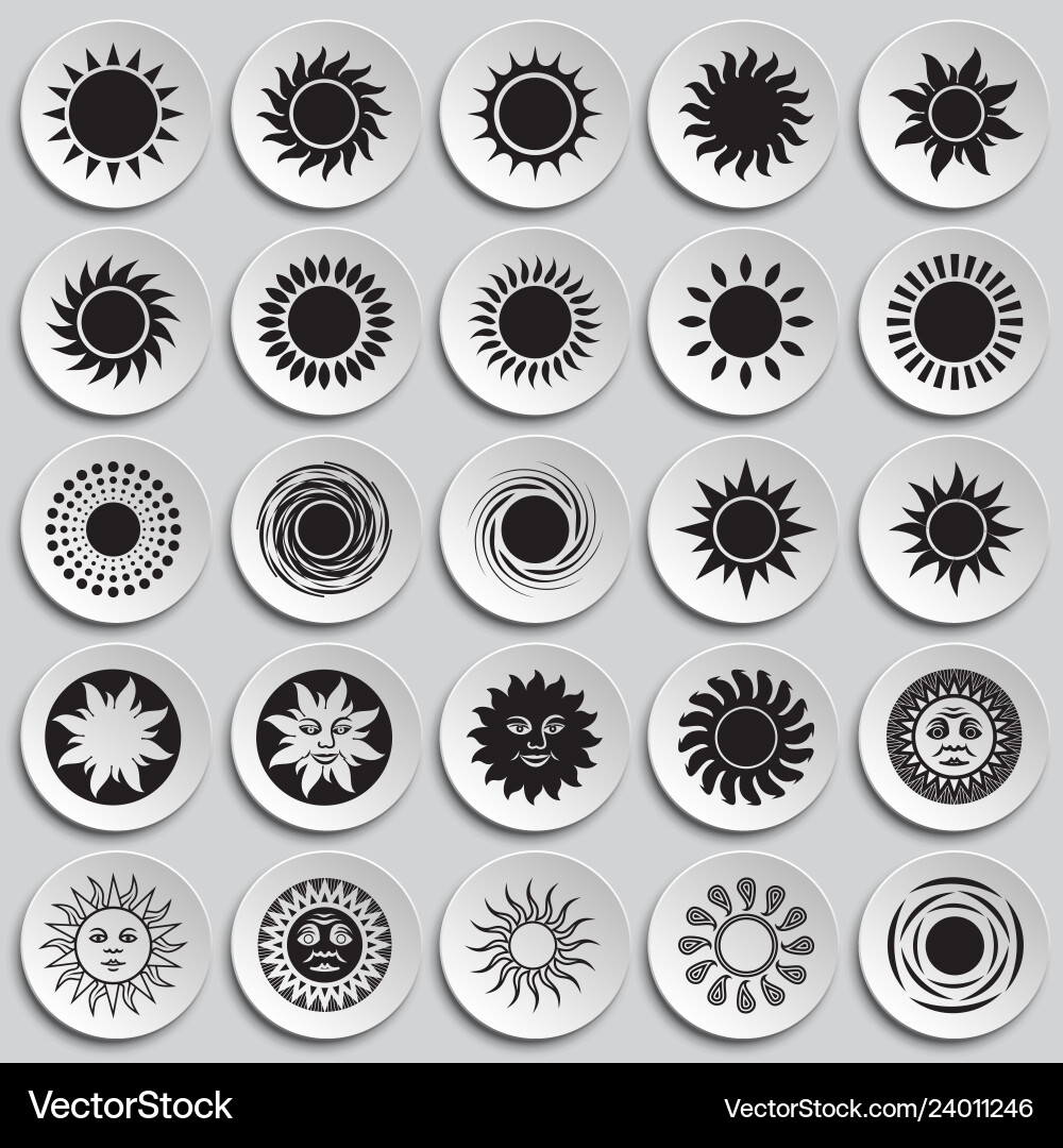 Sun icons set on plates background for graphic Vector Image