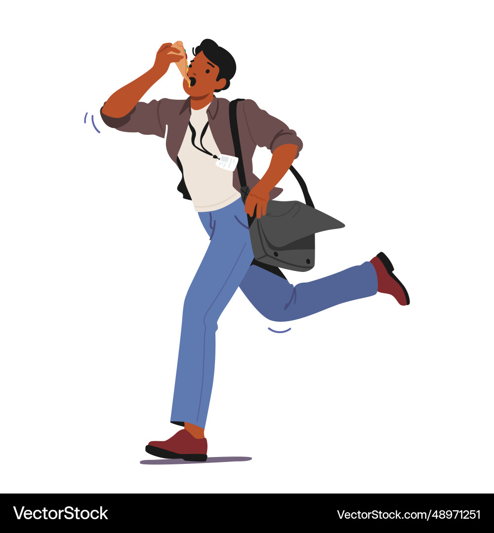 Busy man rushing through his day eating quick Vector Image