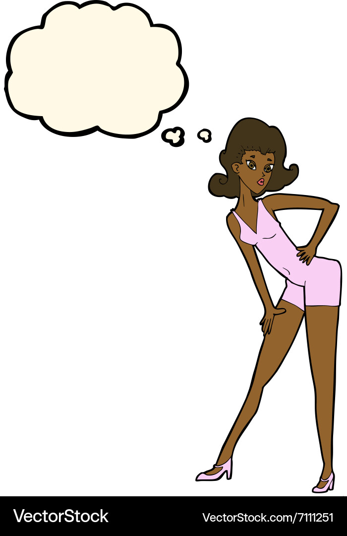 Cartoon model woman posing with thought bubble Vector Image