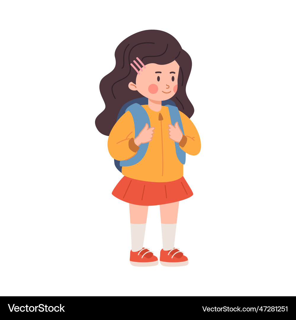 Cute little girl with backpack flat style Vector Image