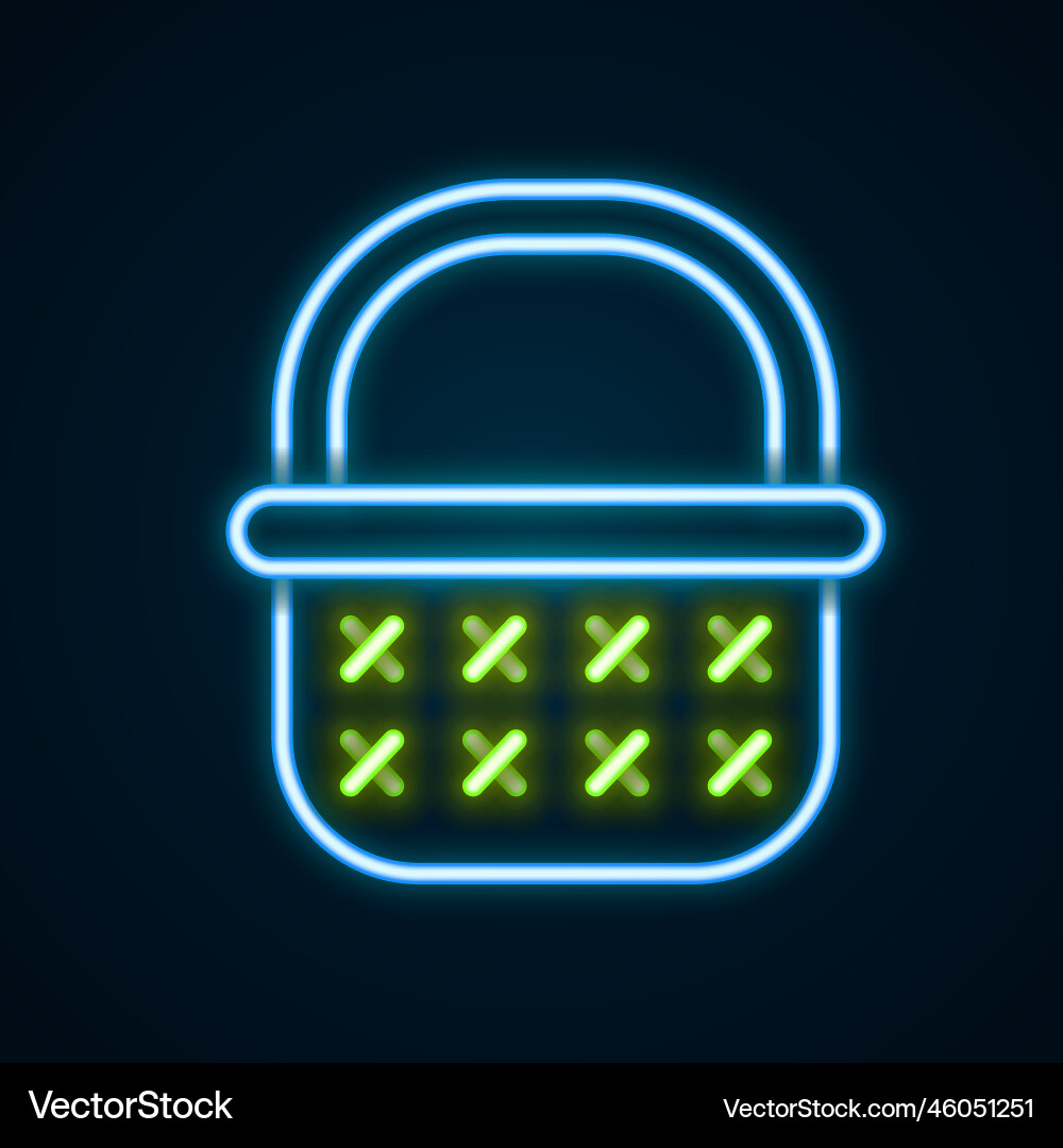 Glowing neon line wicker basket icon isolated Vector Image