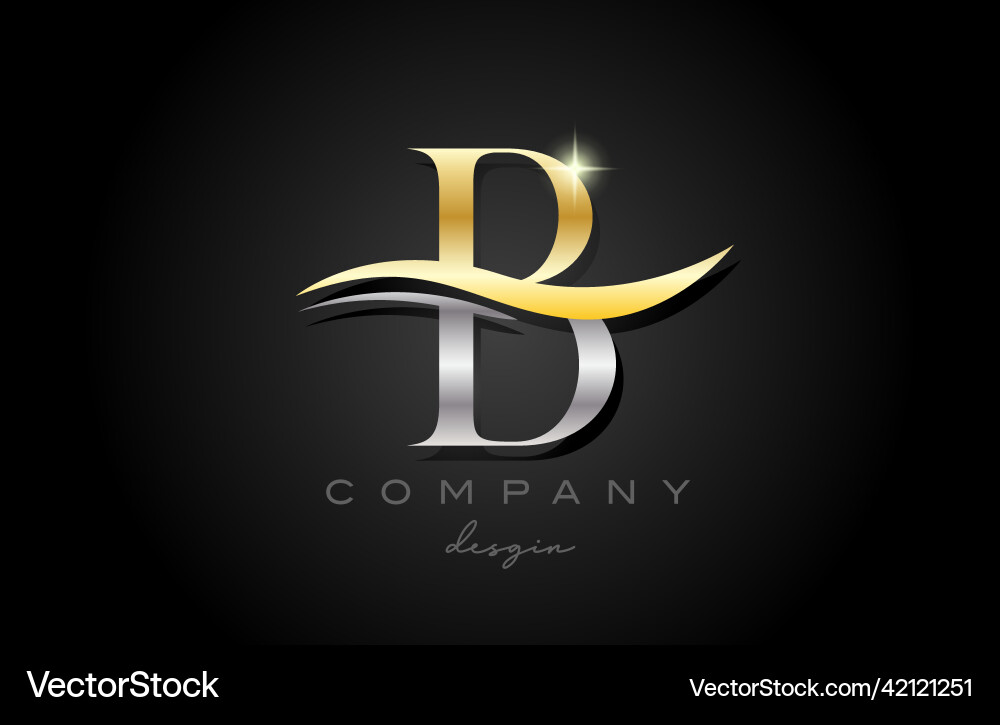 Gold grey b alphabet letter logo design creative Vector Image