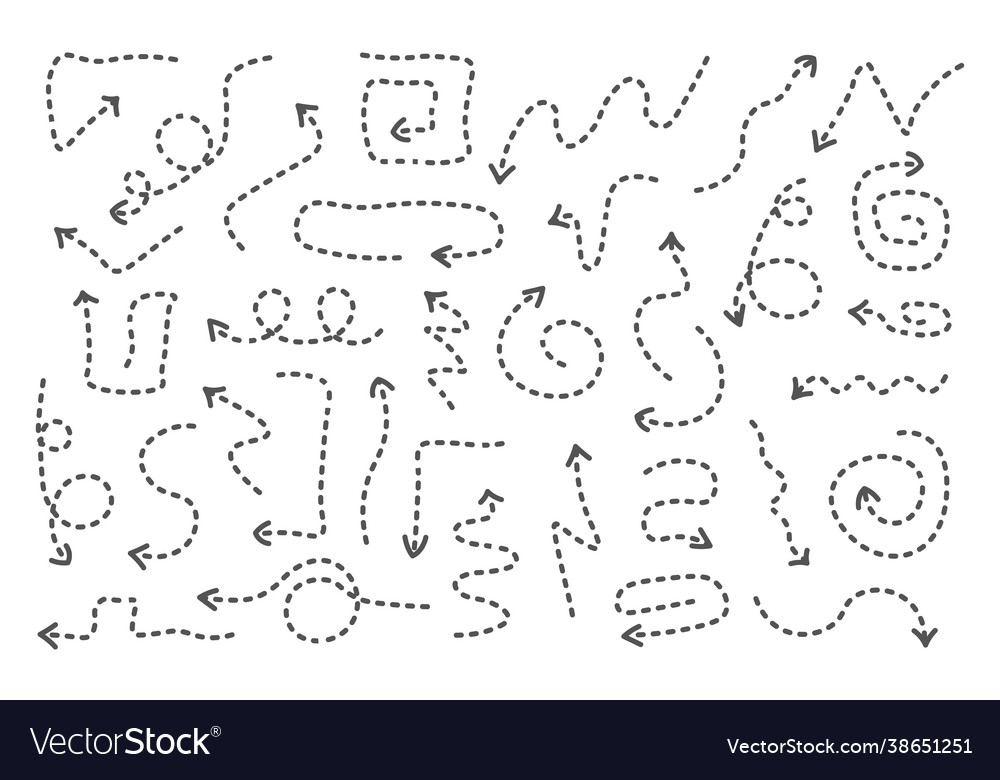 Set dotted arrow drawn hand Royalty Free Vector Image