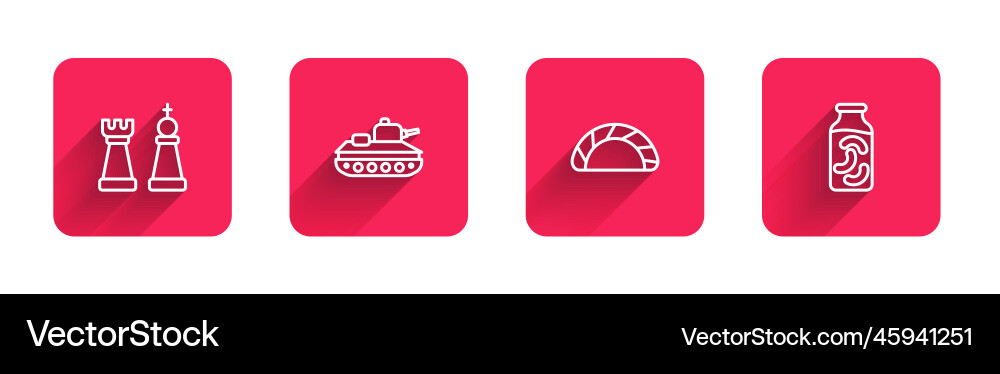 Set line chess military tank dumpling Royalty Free Vector