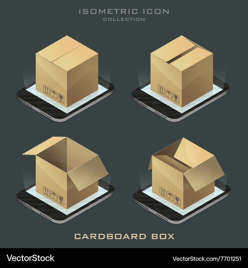 Set of dark isometric cardboard box Royalty Free Vector
