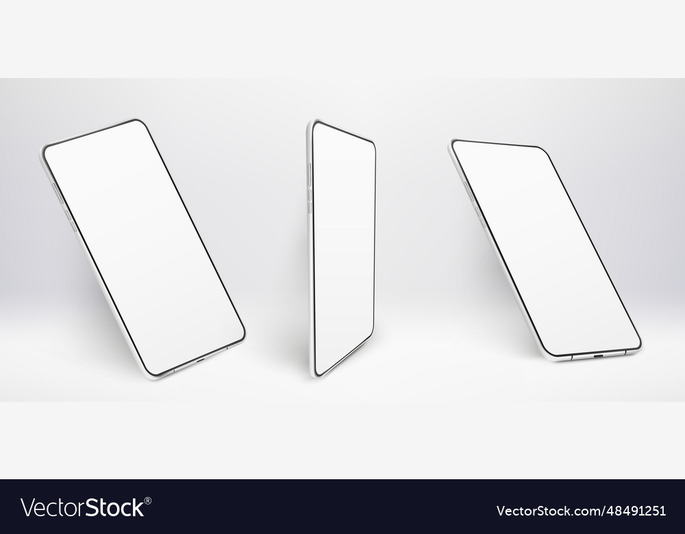 Three white realistic smartphones mockup 3d Vector Image
