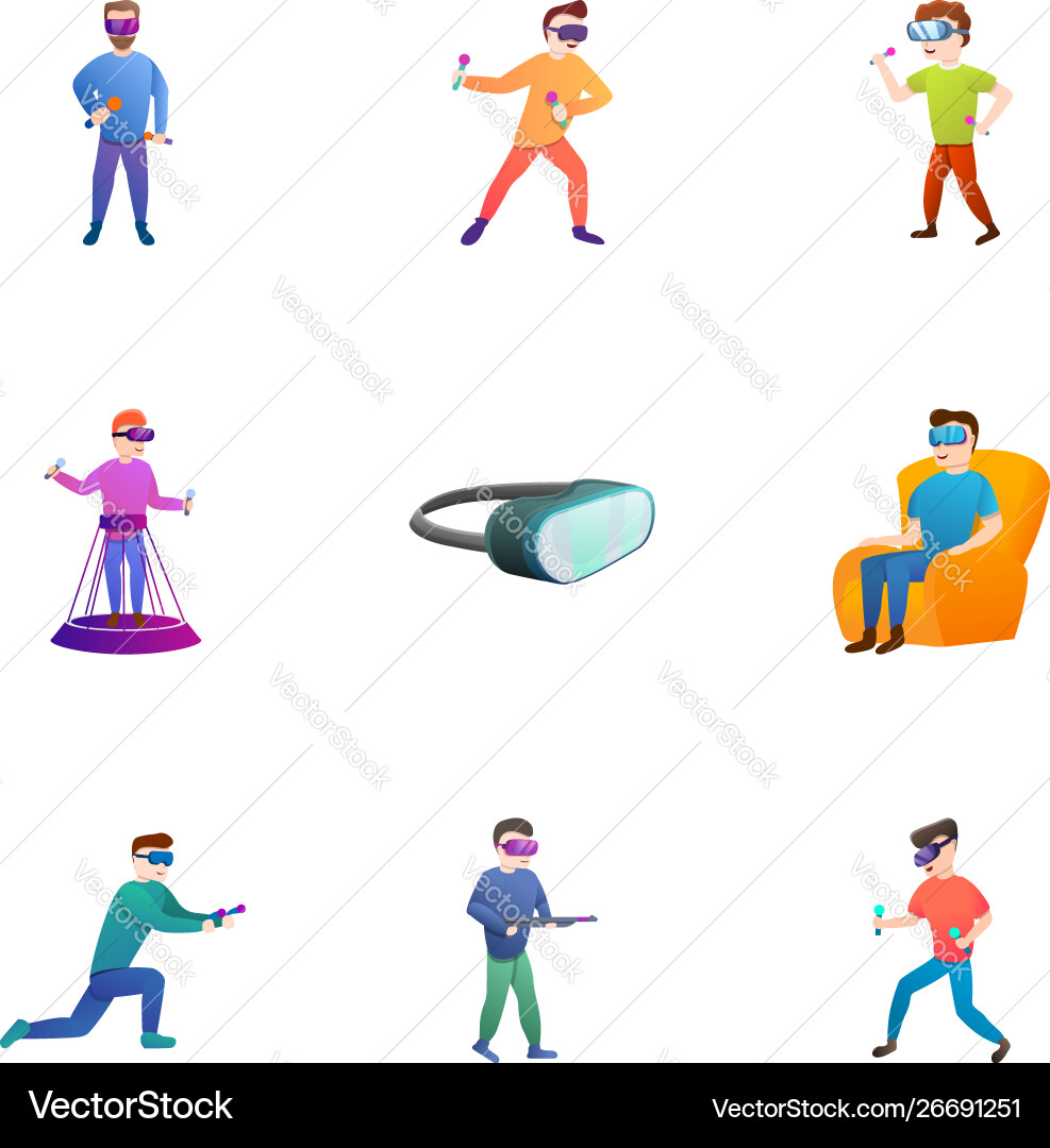 Vr headset game icon set cartoon style Royalty Free Vector