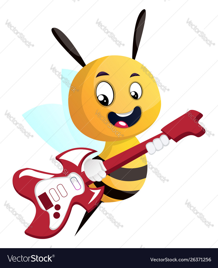 Bee playing a guitar on white background Vector Image