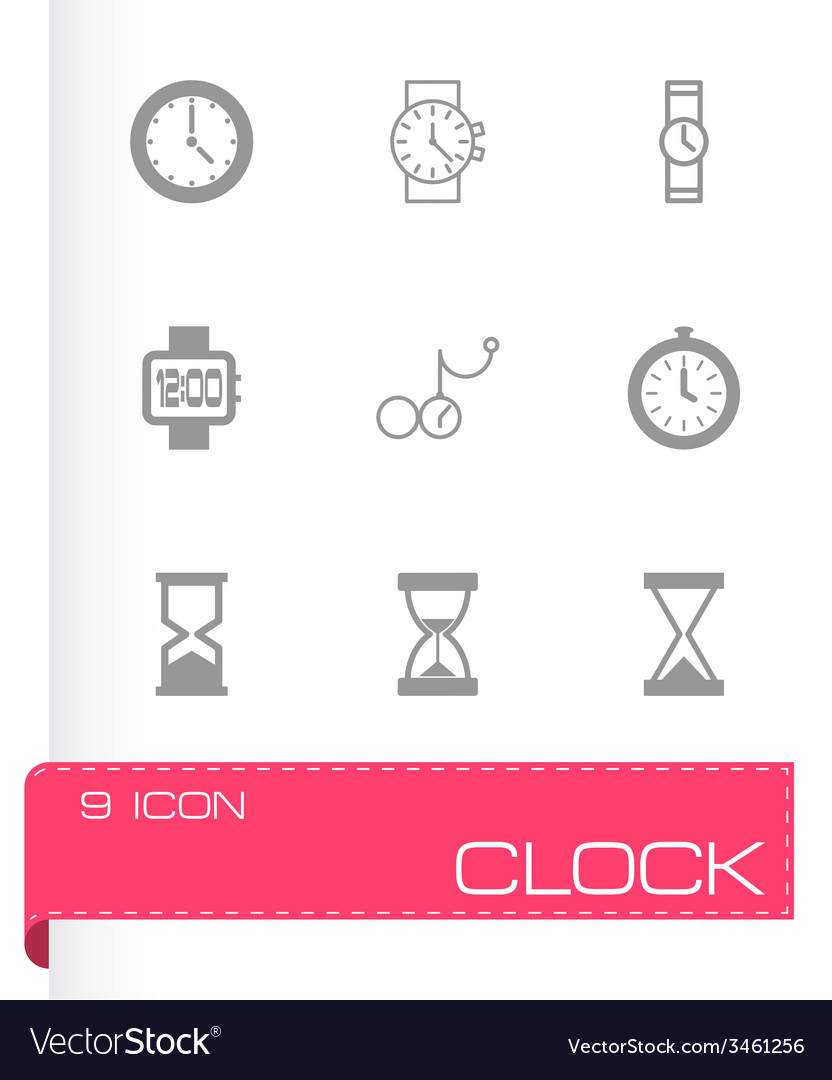 Black clock icon set Royalty Free Vector Image