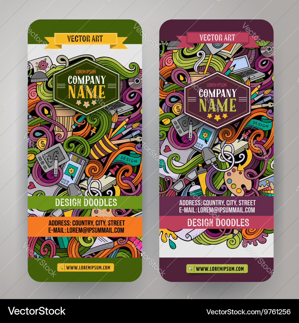Cartoon colorful doodles design banners Royalty Free Vector