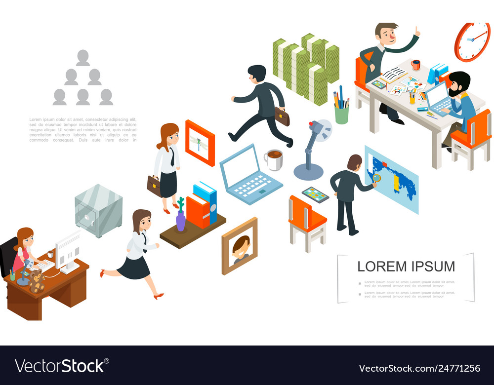 Isometric office work concept Royalty Free Vector Image Isometric office work concept Royalty Free Vector Image