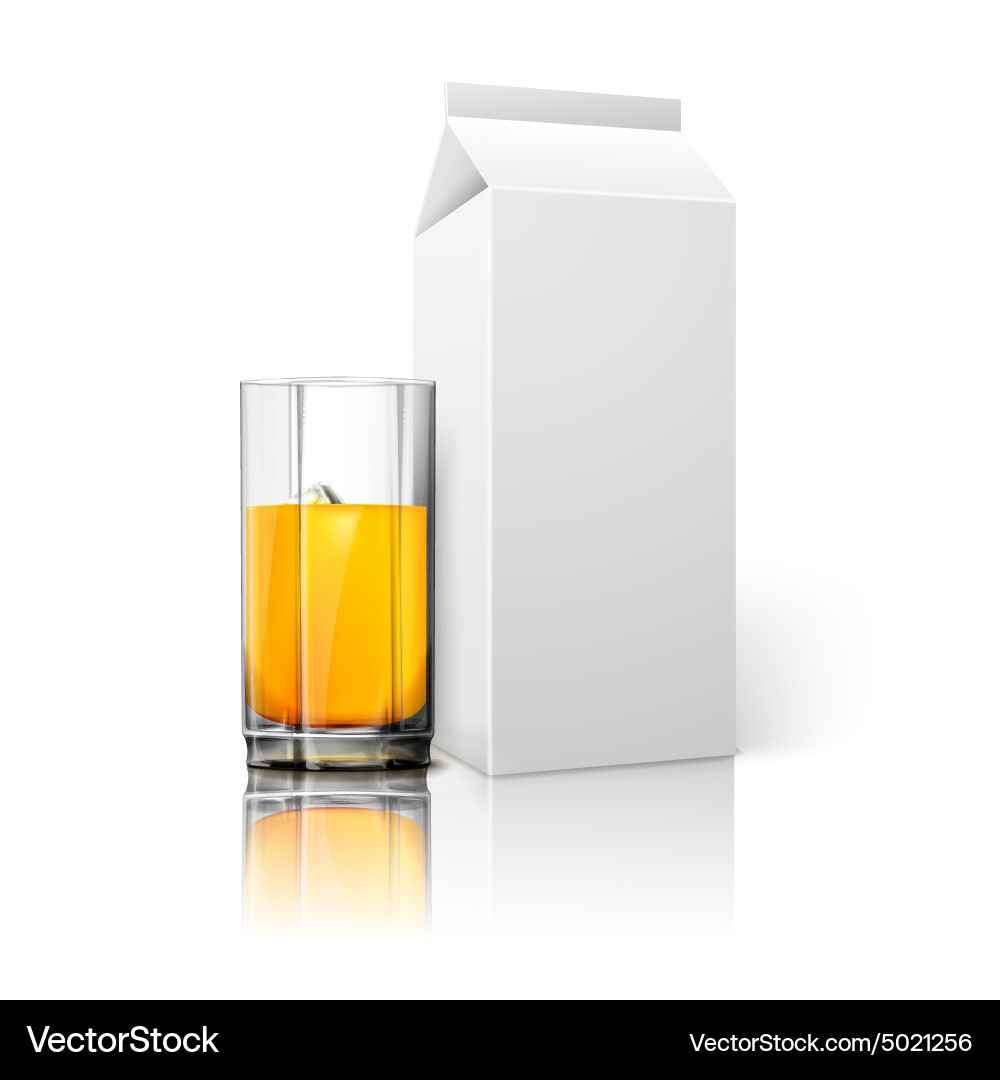 Realistic white blank paper package and glass Vector Image