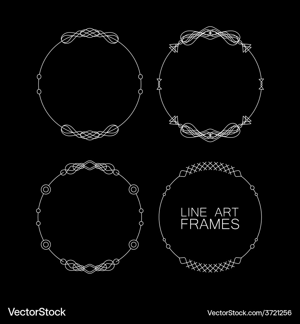 Set of floral monogram frames line art Royalty Free Vector