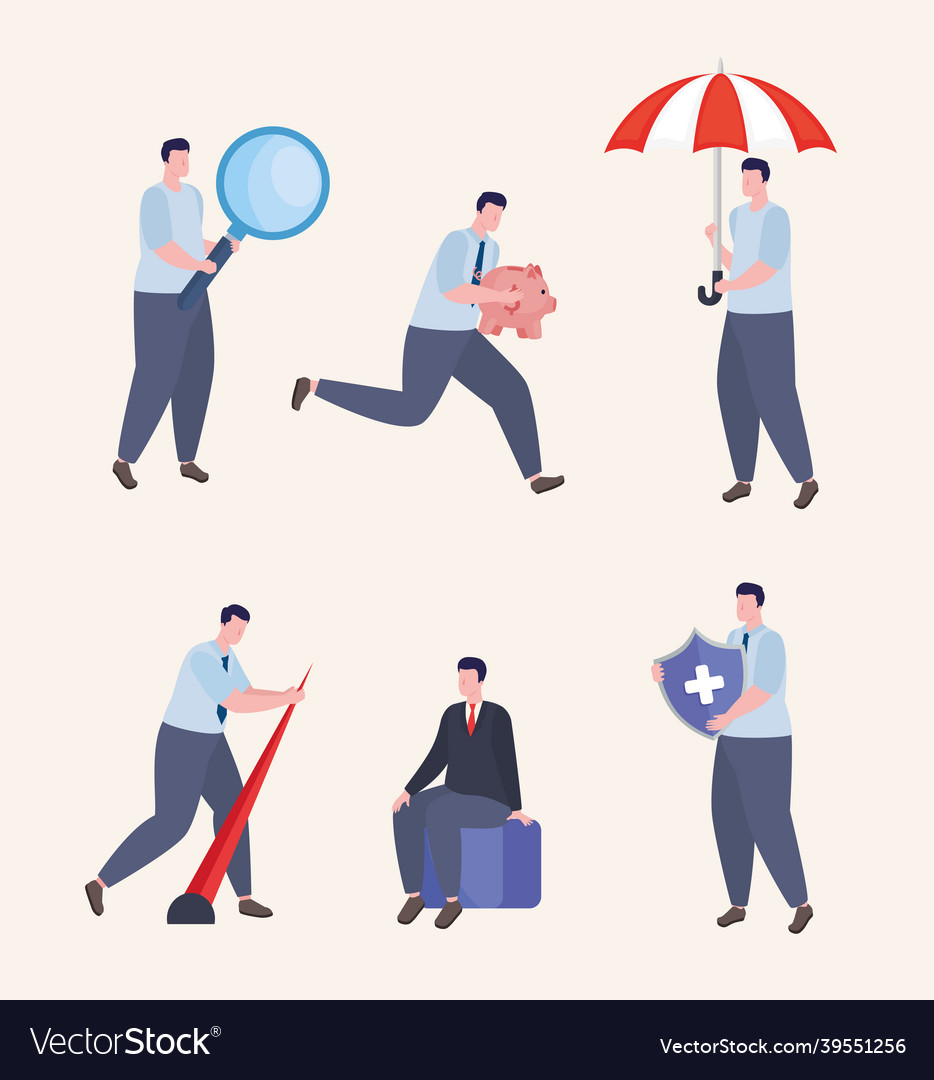Six businessmen risk management Royalty Free Vector Image Six businessmen risk management Royalty Free Vector Image