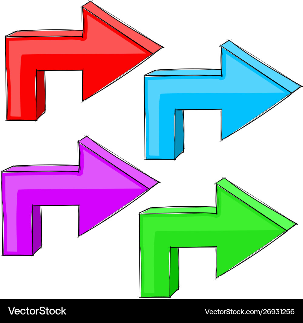 Turn right next arrow hand drawn signs Royalty Free Vector