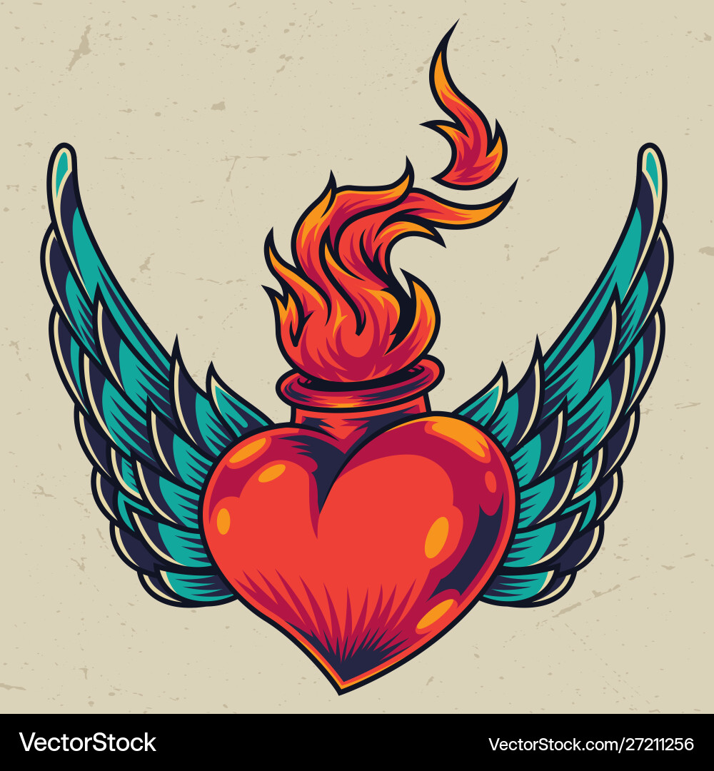 Winged fiery red heart concept Royalty Free Vector Image