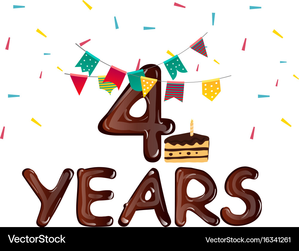 Birthday card for four years with cake Royalty Free Vector
